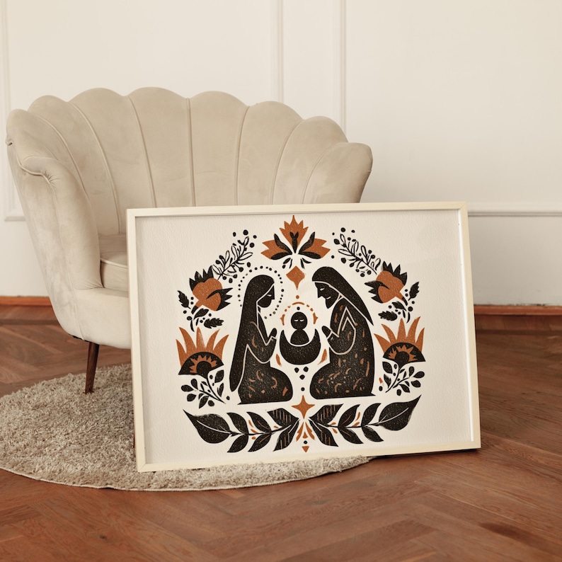 Folk Art Nativity Scene Print | Rustic Christmas Art | Modern Nativity ...