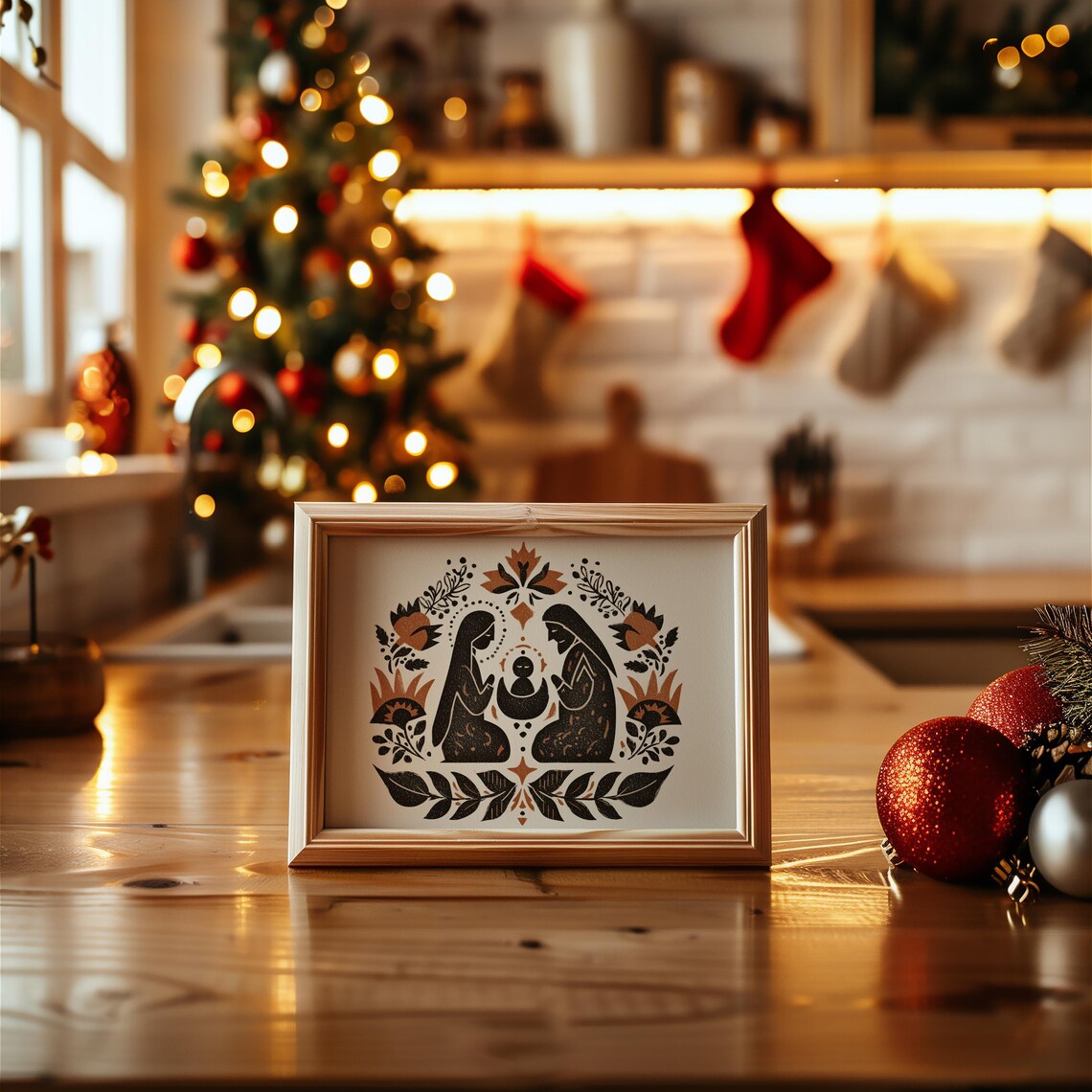Folk Art Nativity Scene Print | Rustic Christmas Art | Modern Nativity ...
