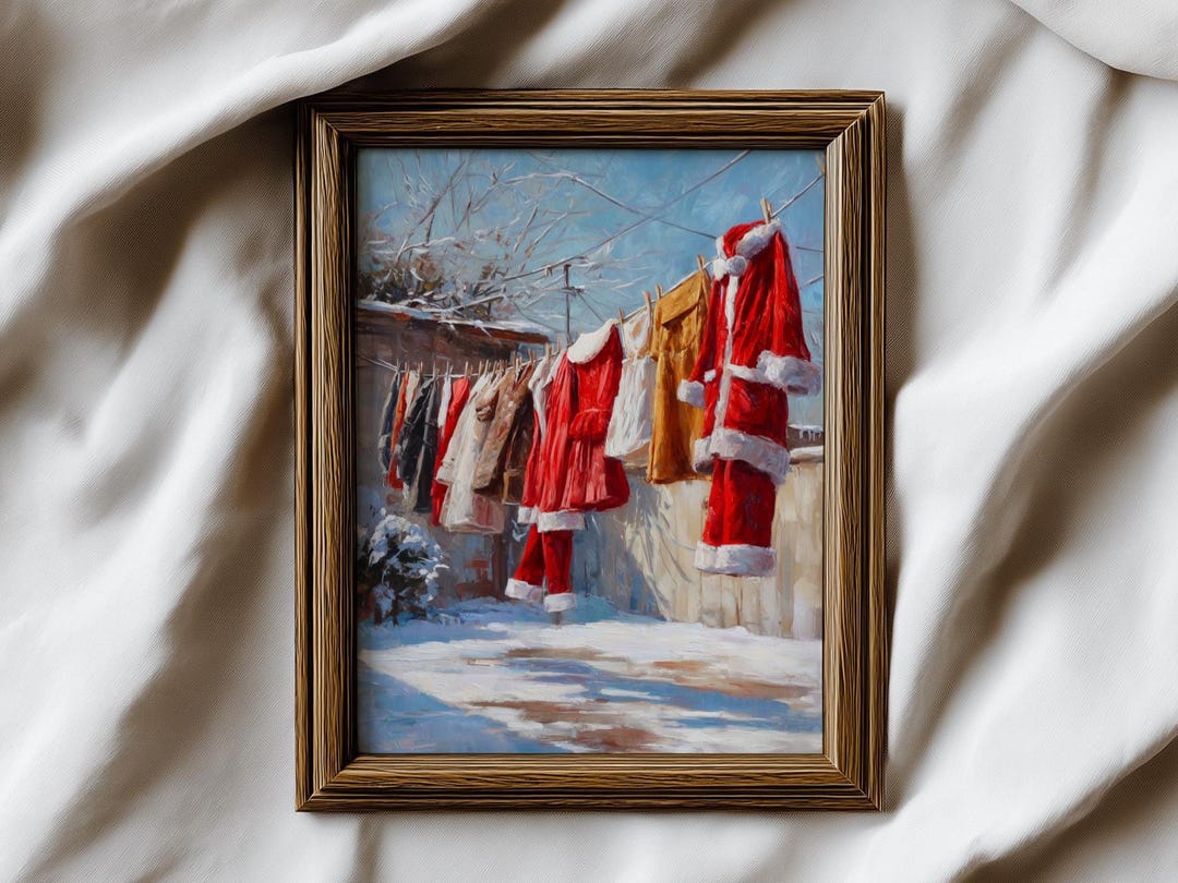Vintage Santa Clothesline Painting | Rustic Christmas Decor | Cozy ...