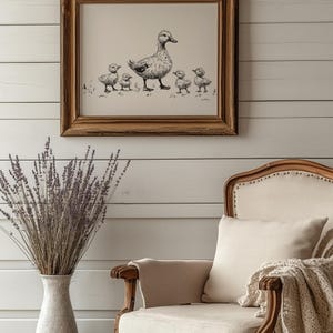Landscape Duck Family Print, Ink Drawing, Rustic Farmhouse Wall Art ...