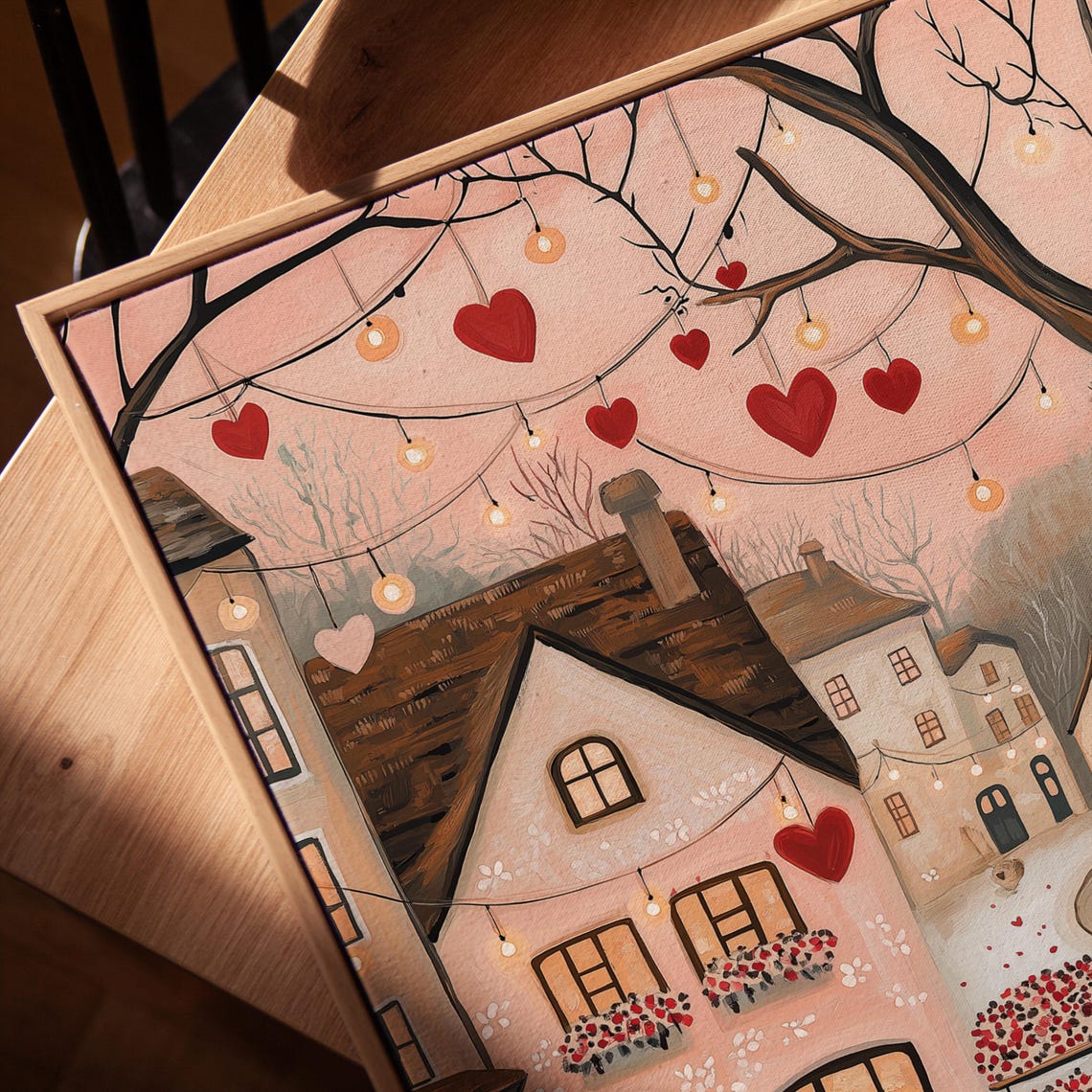Valentines Day Village Print Bundle, Romantic Digital Wall Art Prints ...