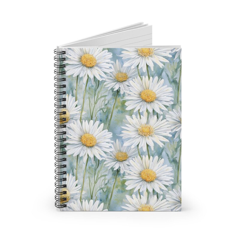 Floral Spiral Notebook, White Pattern Ruled Line Journal for Writing ...