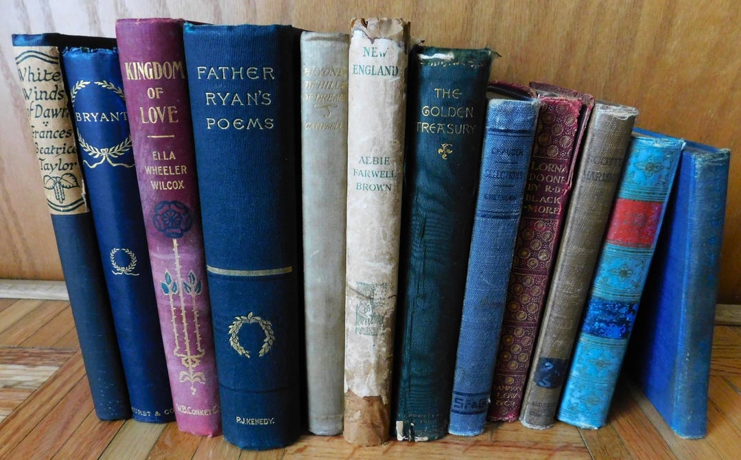 Antique Book Lot of 12 Poetry Poems Victorian Lowell Chaucer Palgrave ...