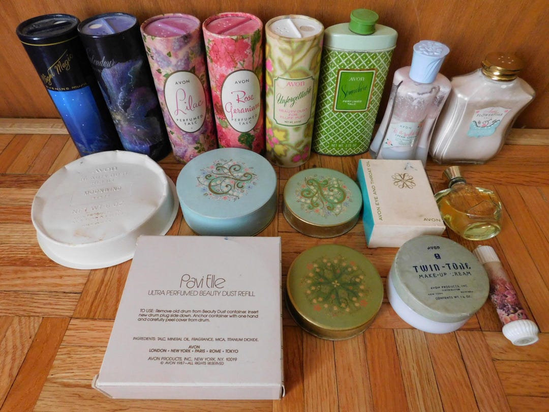 Vintage LOT of AVON Dusting Face Powder Advertising Tins & Boxes Glass ...