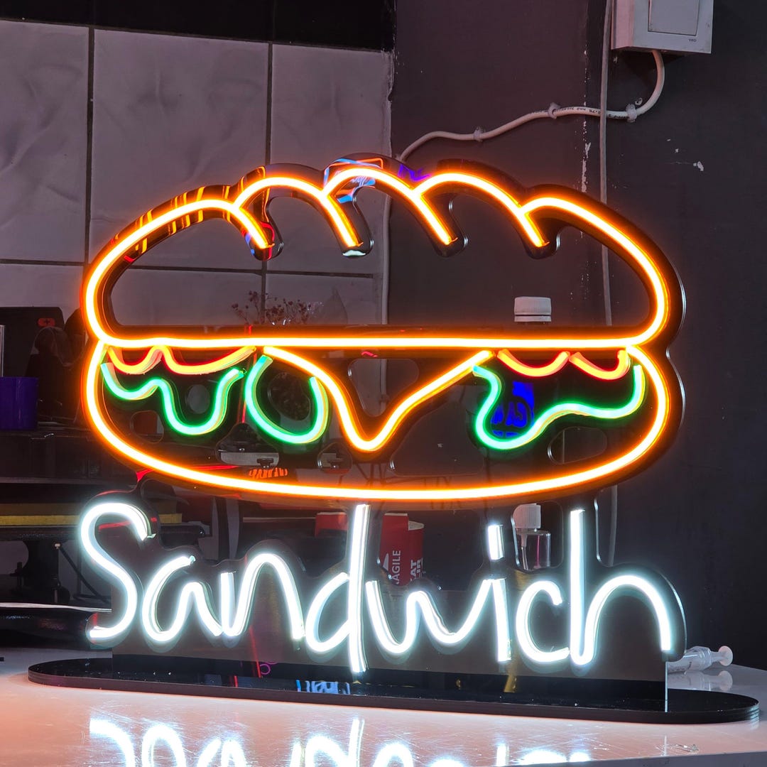 Sandwich Hoagie Neon Sign, Neon Restaurant Decor, Fast Food Neon Sign ...