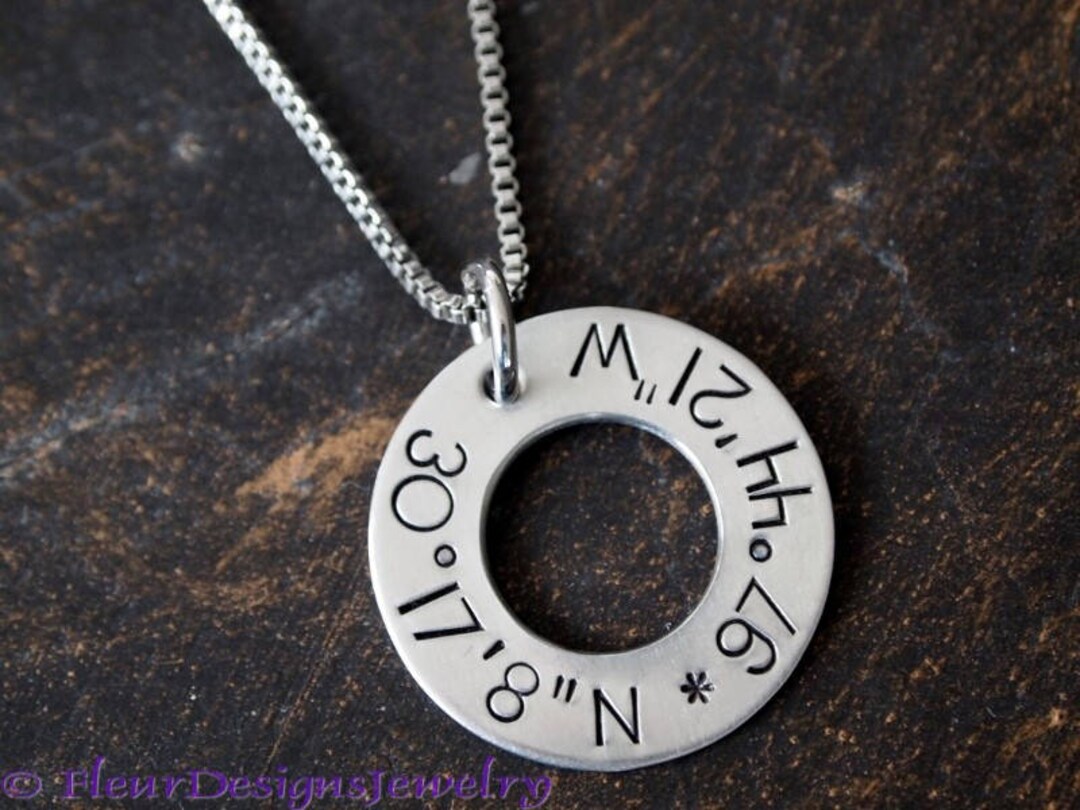 Coordinates Necklace, Coordinates Charm Necklace, Coordinates Jewelry ...