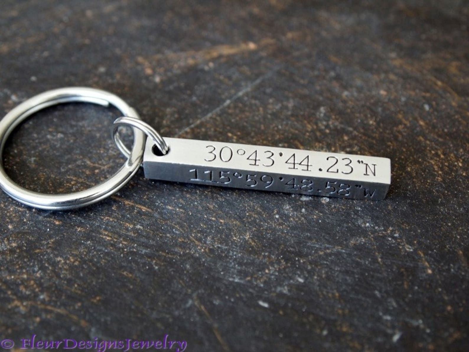 Custom Coordinates 4 Sided Bar Keychain, Custom Four Sided Bar Key ...