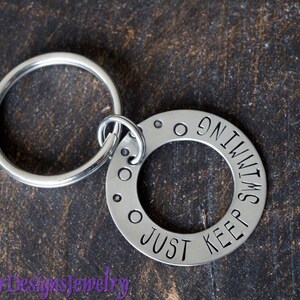 JUST KEEP SWIMMING- Hand Stamped Key Chain, Keychain for Swimmers - Etsy