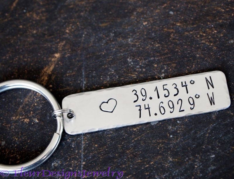 Personalized Latitude Longitude Keychain, Stainless Steel Coordinates ...