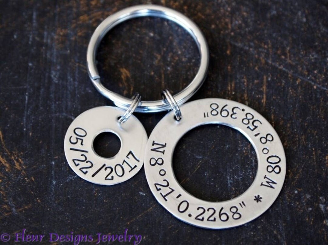Custom Coordinates Key Chain, Personalized Latitude Longitude Keychain ...