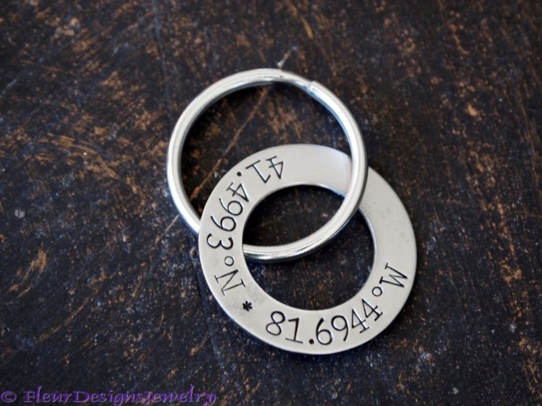 Custom Coordinates Keychain, Stainless Steel Washer Key Chain - Etsy