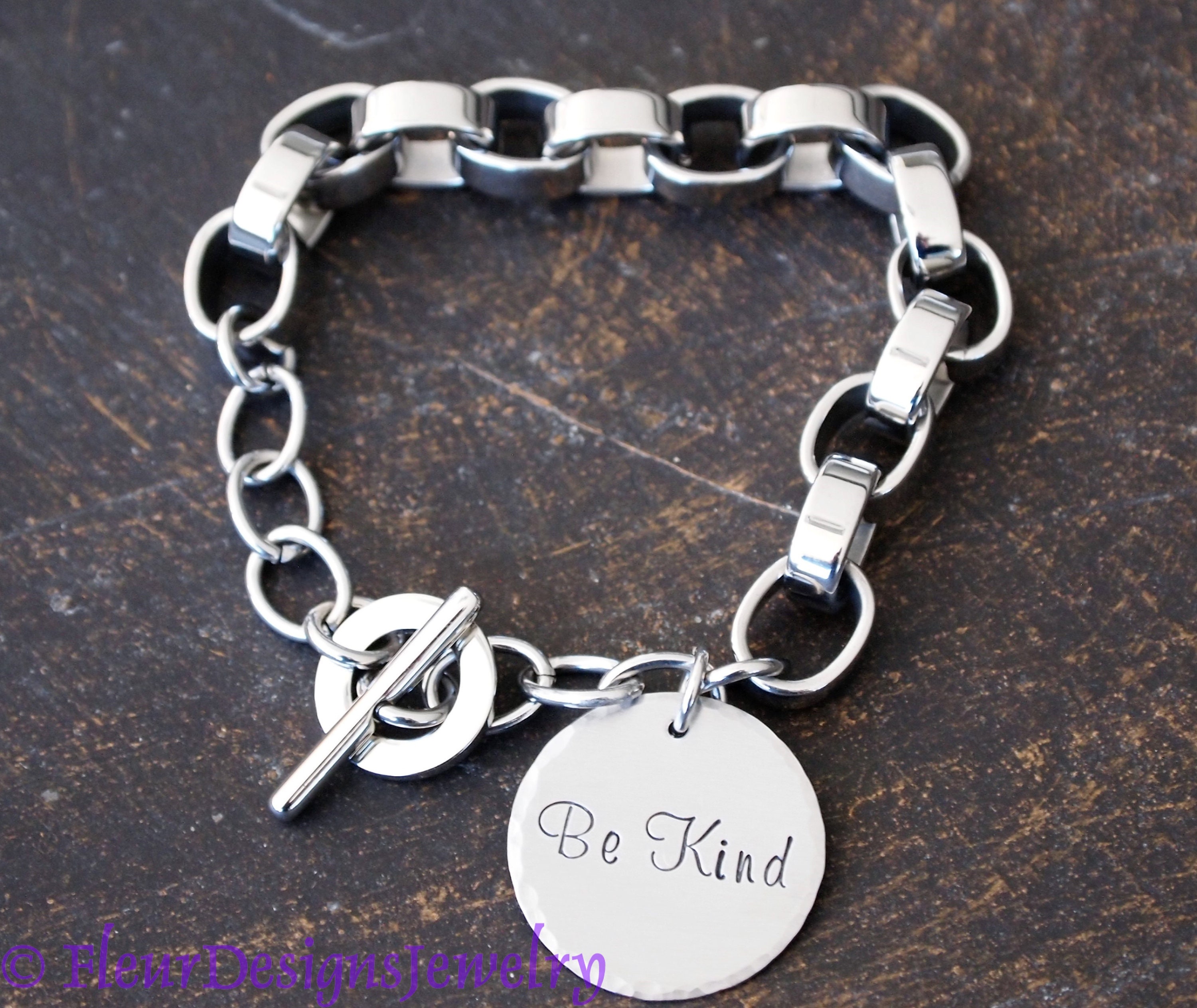 Be Kind Charm Bracelet Chunky Stainless Steel Charm Bracelet | Etsy