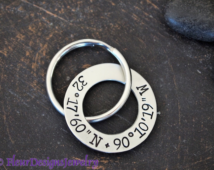 Personalized Coordinates Keychain, Stainless Steel Latitude Longitude ...