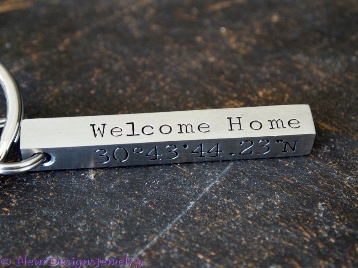 Custom Coordinates 4 Sided Bar Keychain, Custom Four Sided Bar Key ...