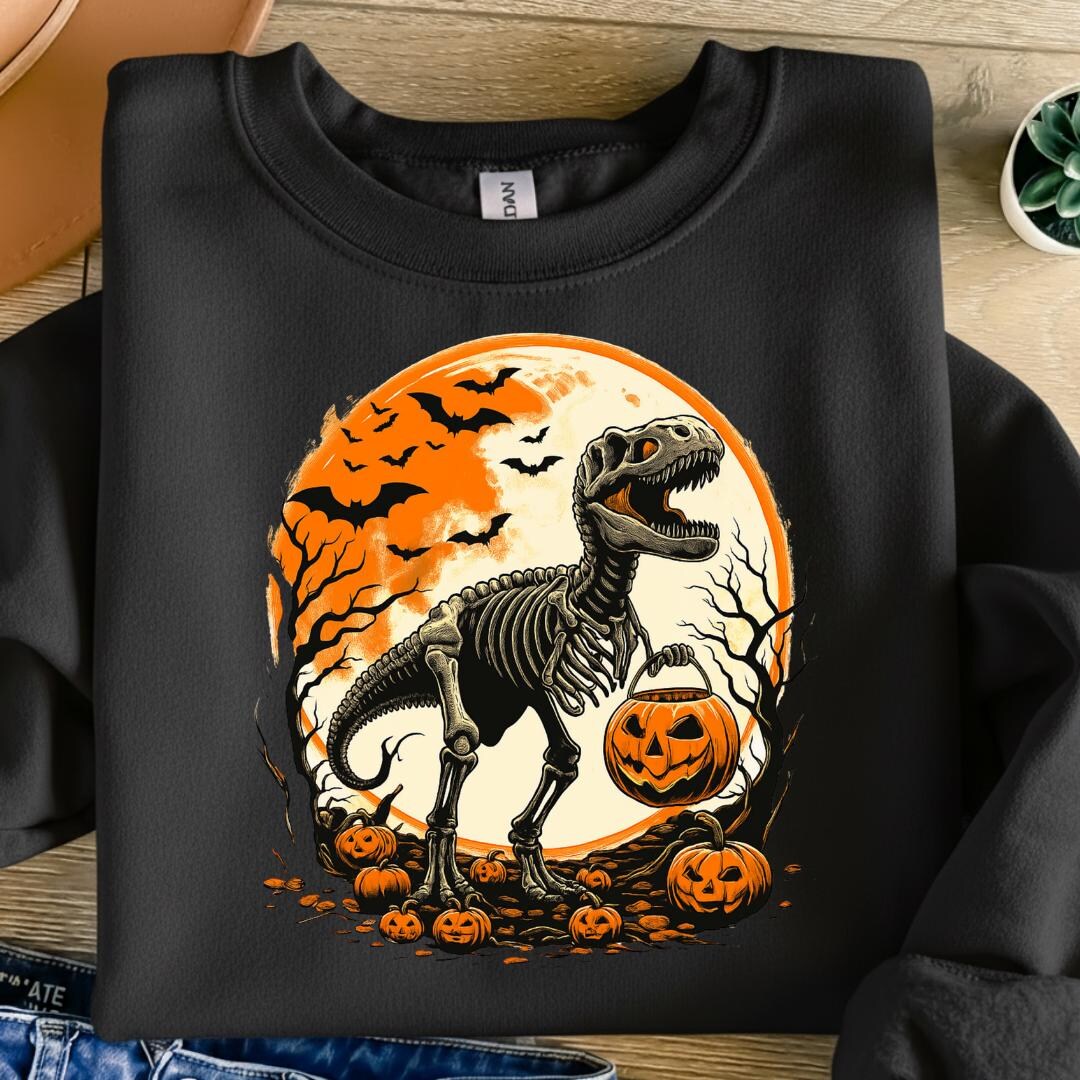 Spooky Saurus PNG: Halloween Dinosaur T-rex Skeleton Design (digital ...