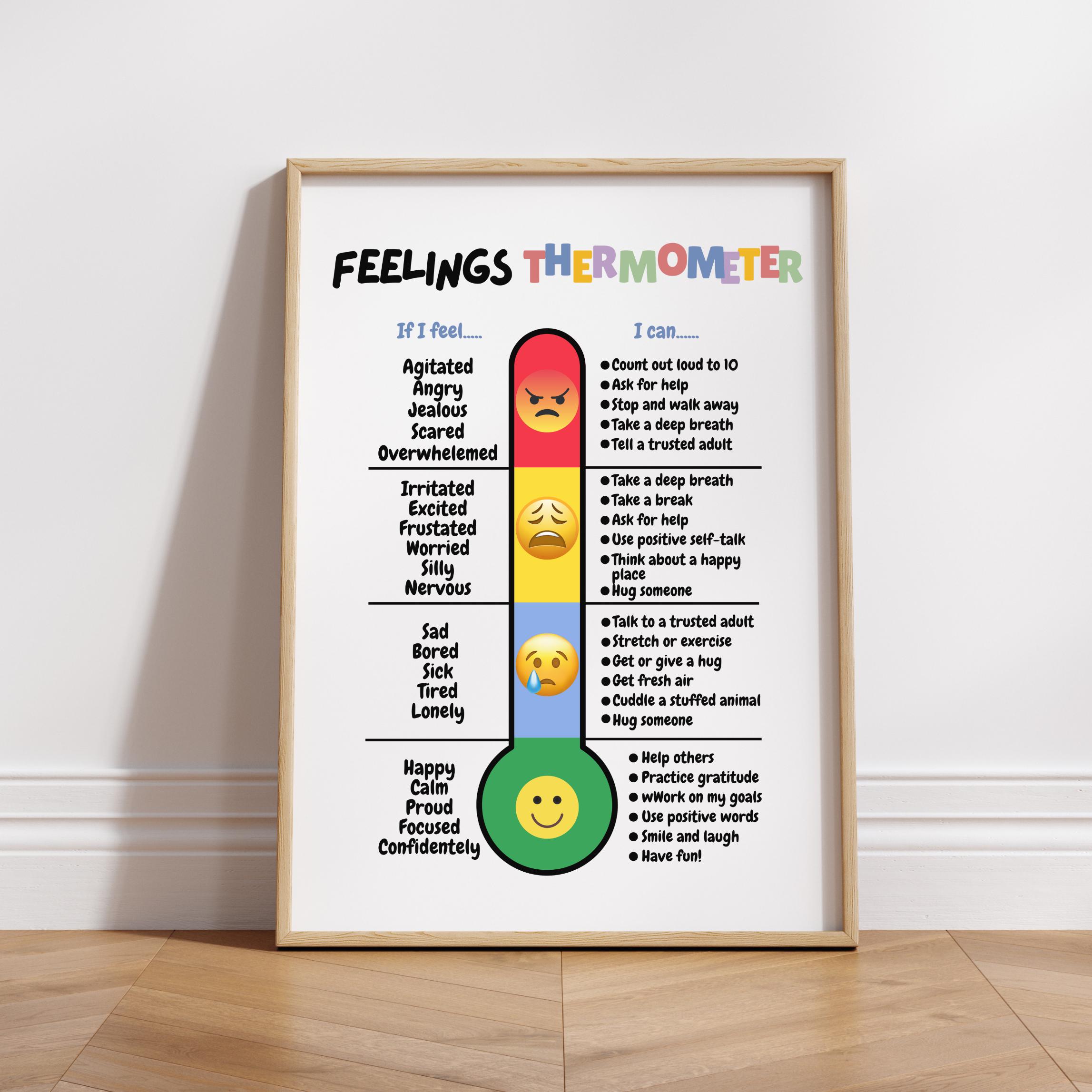 Feelings Thermometer Poster Colorful Theme, Kids Self Regulation Corner ...