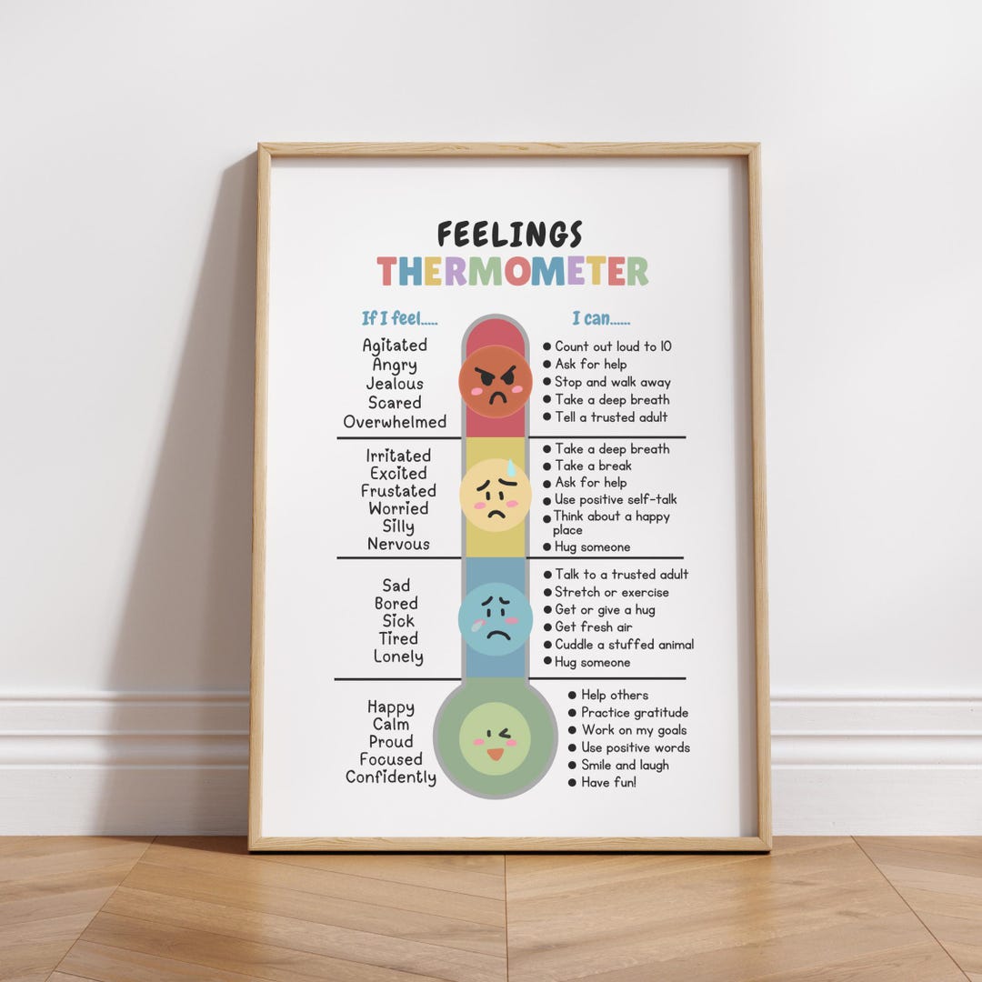 Feelings Thermometer Poster Colorful Theme, Kids Self Regulation Corner ...