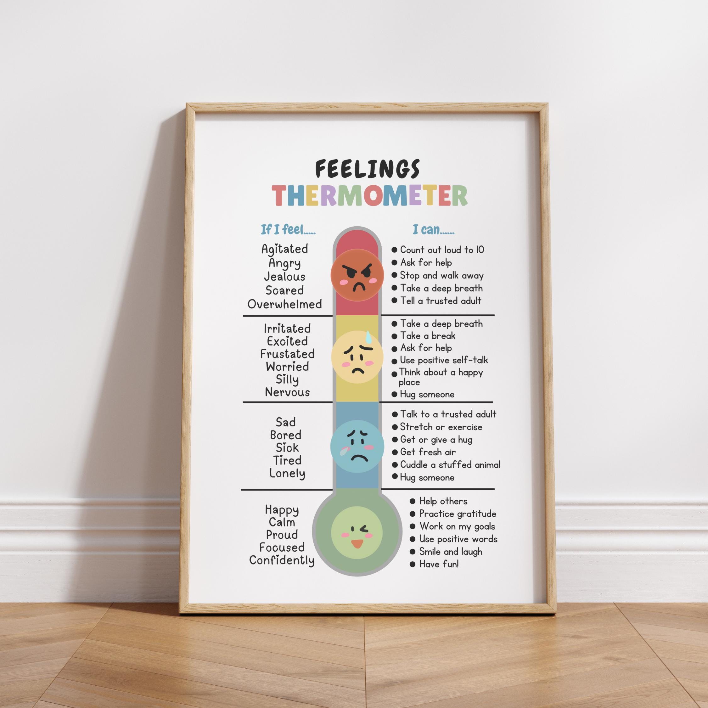 Feelings Thermometer Poster Colorful Theme, Kids Self Regulation Corner ...