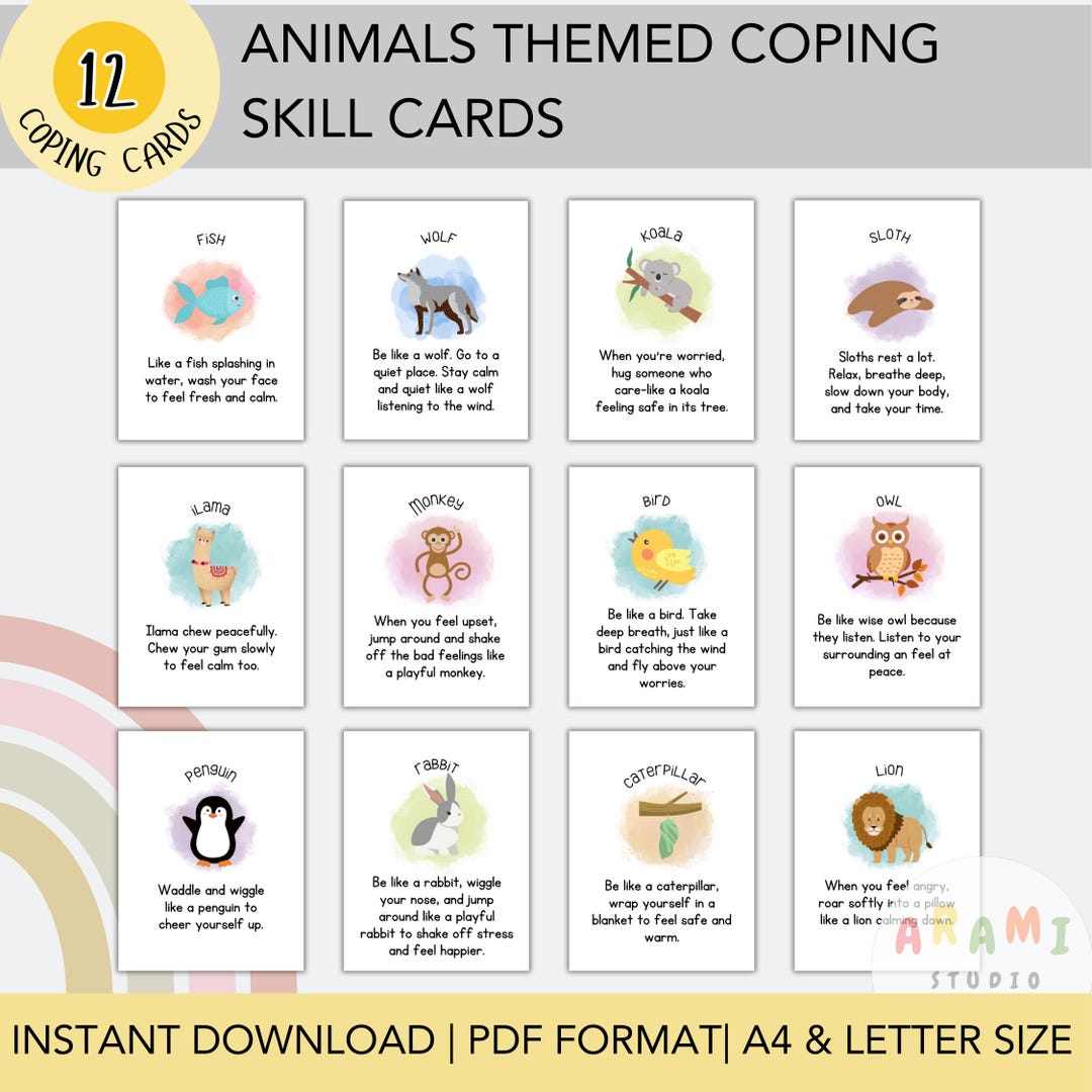 Animals Kids Coping Skill, Grounding Technique, Calming Corner, Self ...