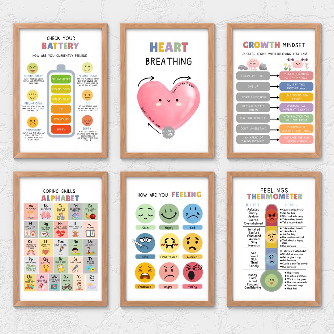 Set of 9 Calming Corner Poster Bundle, Feelings Chart, Kids Self ...