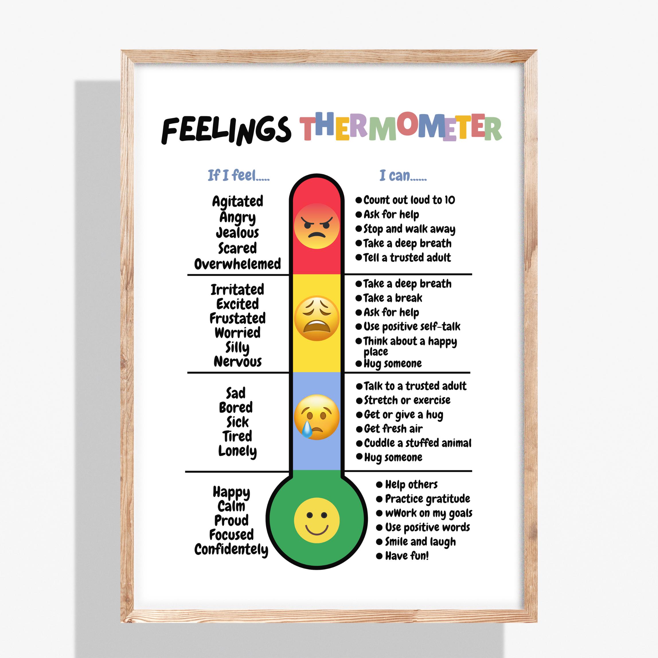 Feelings Thermometer Poster Colorful Theme, Kids Self Regulation Corner ...