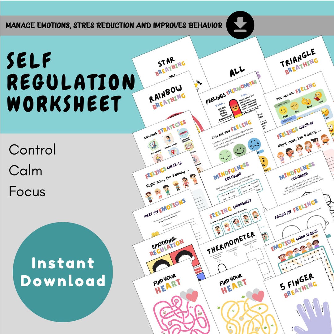Printable Self Regulation Worksheet Rainbow Theme Calm Down Workbook ...
