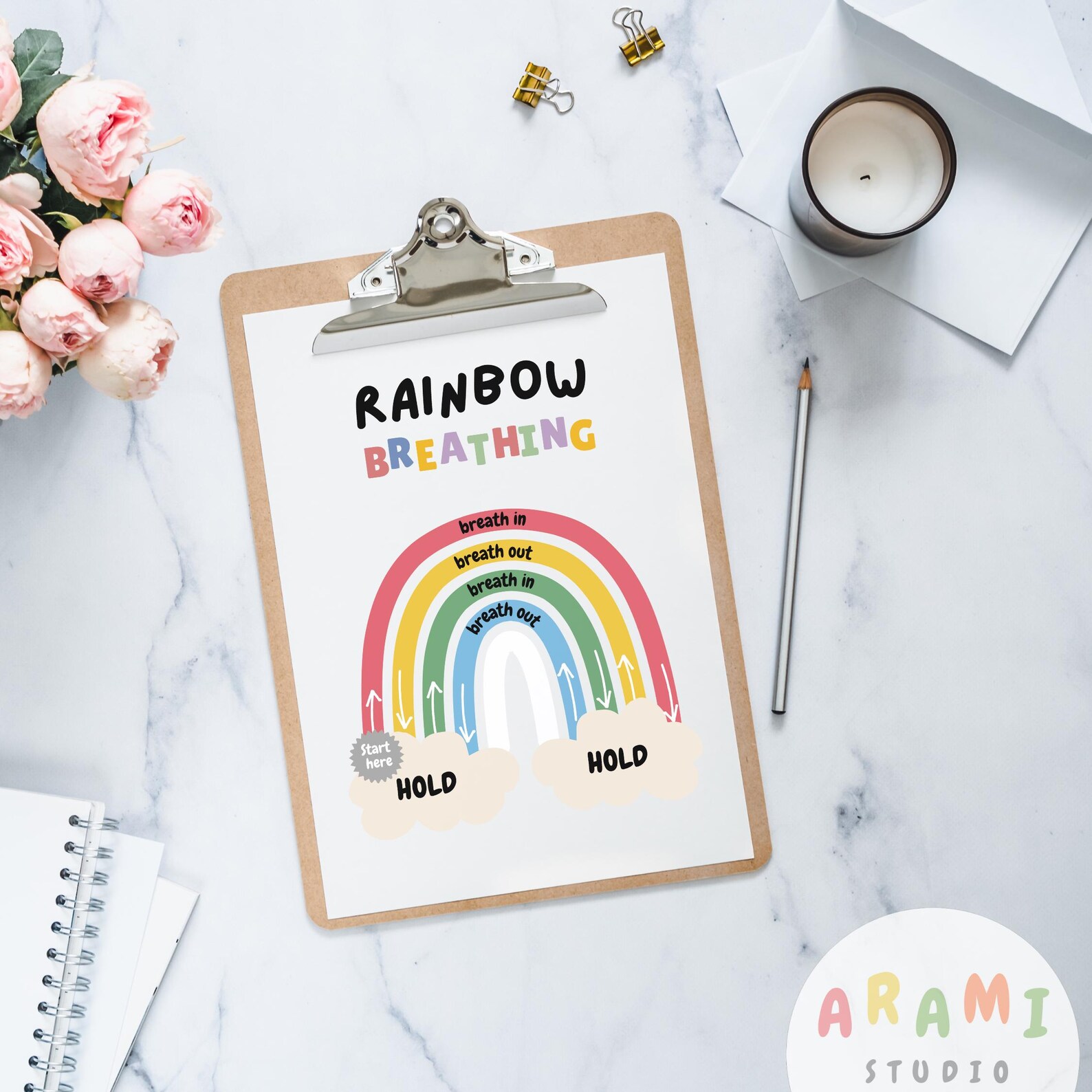 Kids Rainbow Breathing Poster for Calm Corner, Self Regulation, Zones ...
