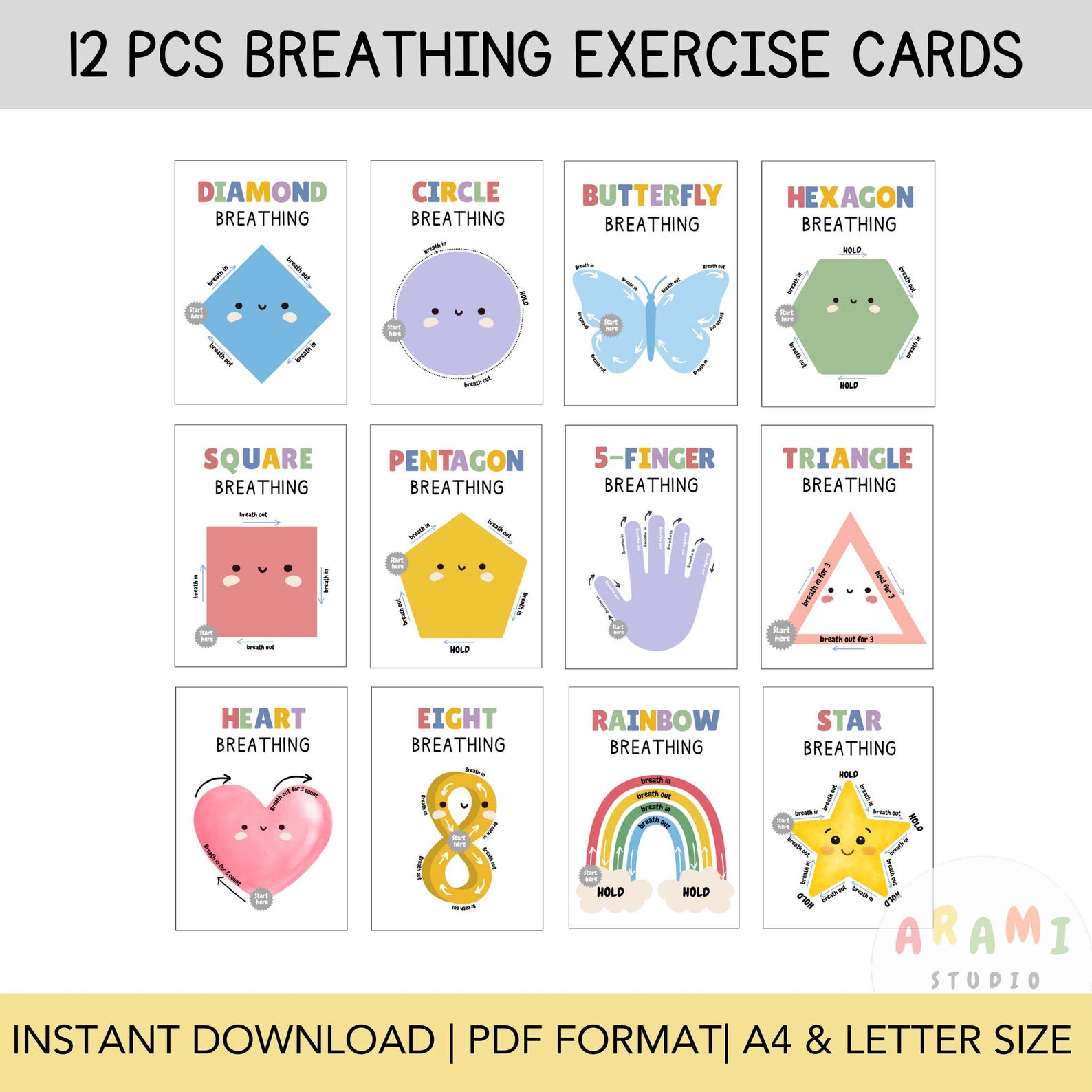 12 Pcs Kids Breathing Cards, Breathing Exercise, Calming Corner, Self ...