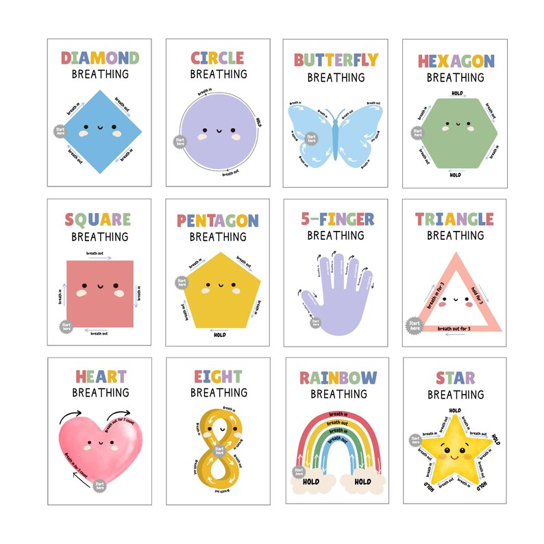 12 Pcs Kids Breathing Cards, Breathing Exercise, Calming Corner, Self ...