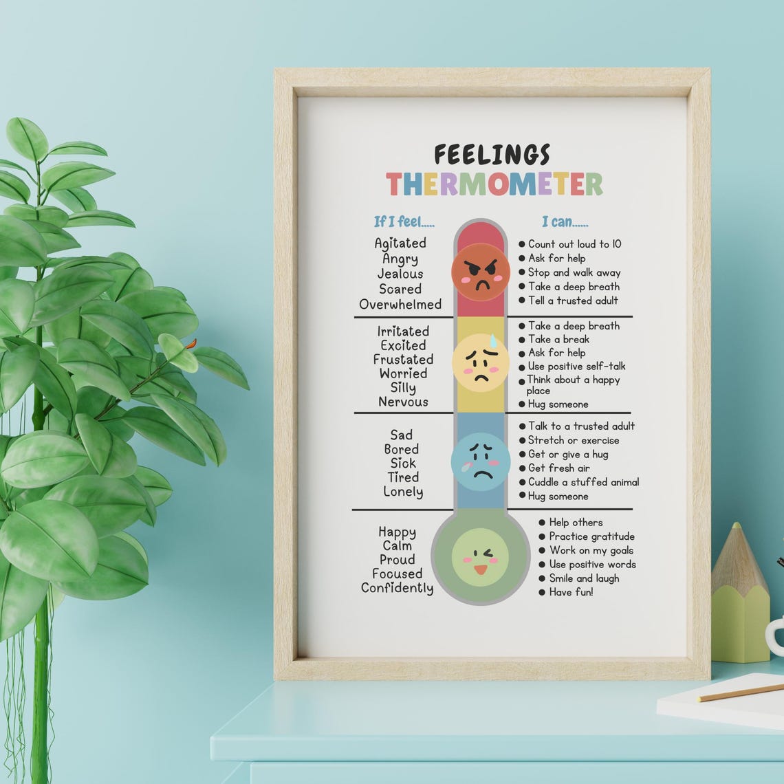 Feelings Thermometer Poster Colorful Theme, Kids Self Regulation Corner ...