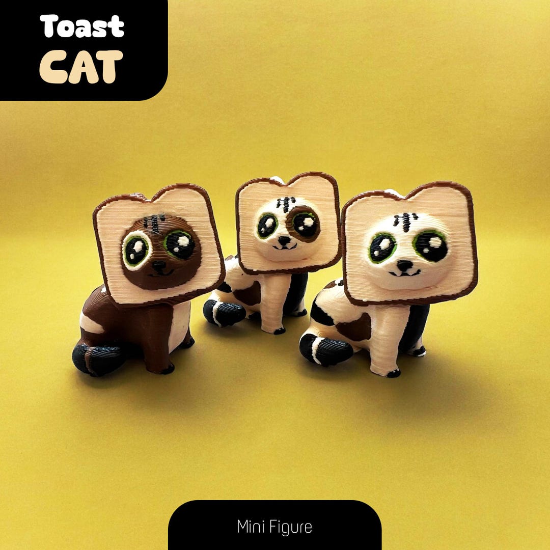 Toast Cat Mini Figure 3D Kawaii Animal STL File Printing, Print in ...