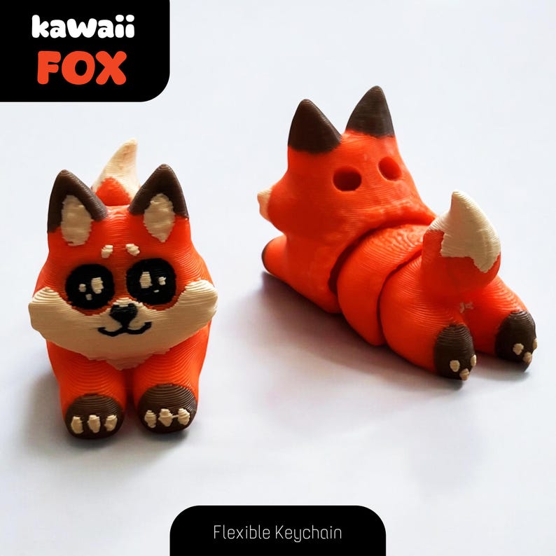Kawaii Baby Fox Flexi Keychain 3D Toy STL File for Printing,printable ...