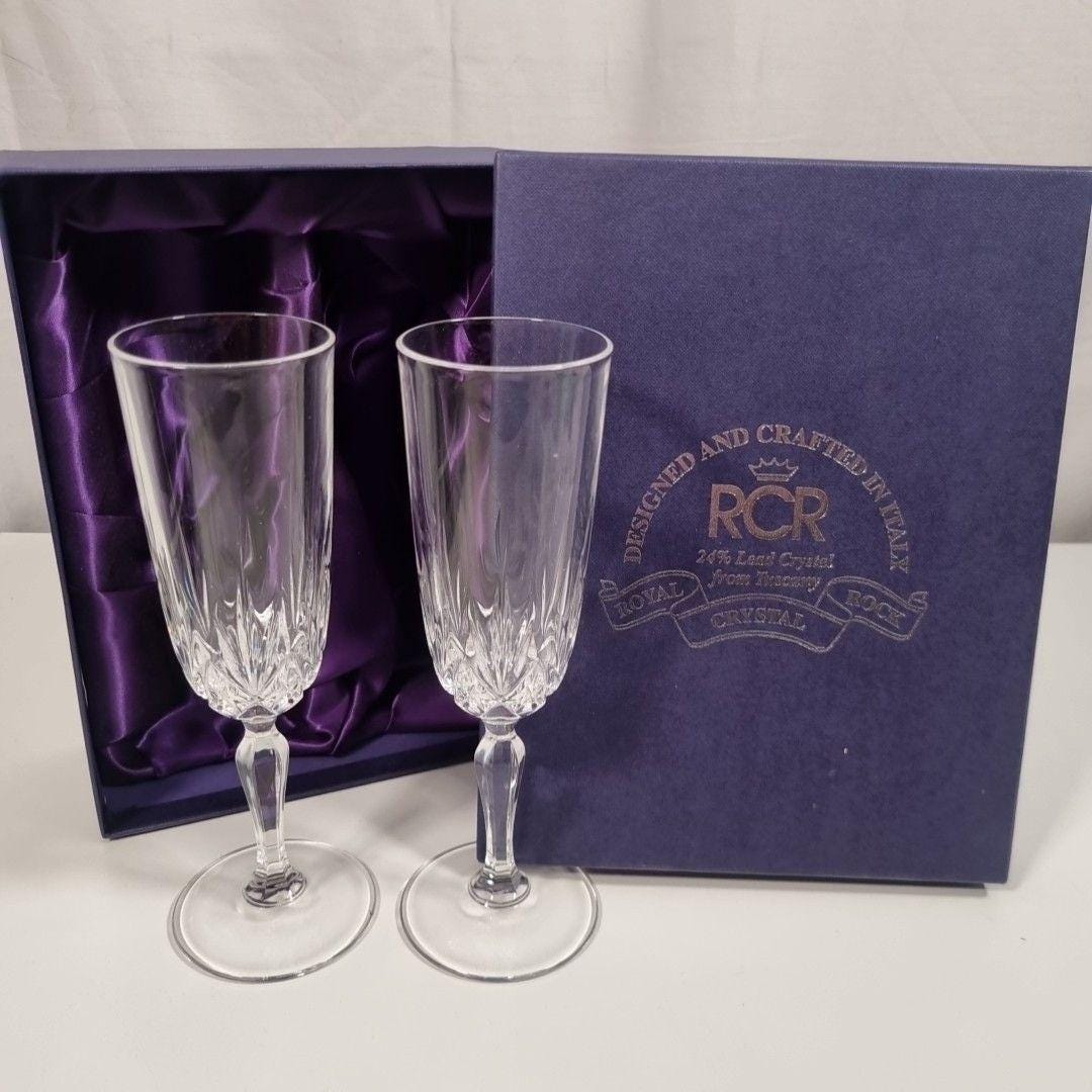 RCR Champagne Glasses Lead Crystal Tuscany Italy Purple Boxed Royal ...