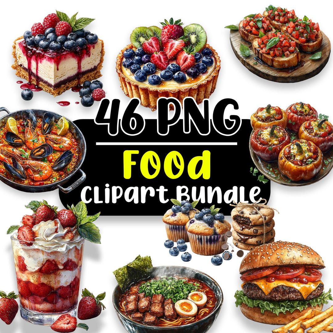 Watercolor Food Clipart Bundle Digital Hand-painted Food Illustrations ...