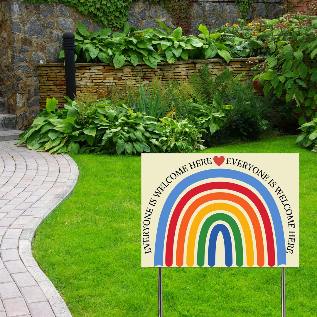 Everyone is Welcome Here Yard Sign, Anti-trump Yard Sign, Pride Flag ...