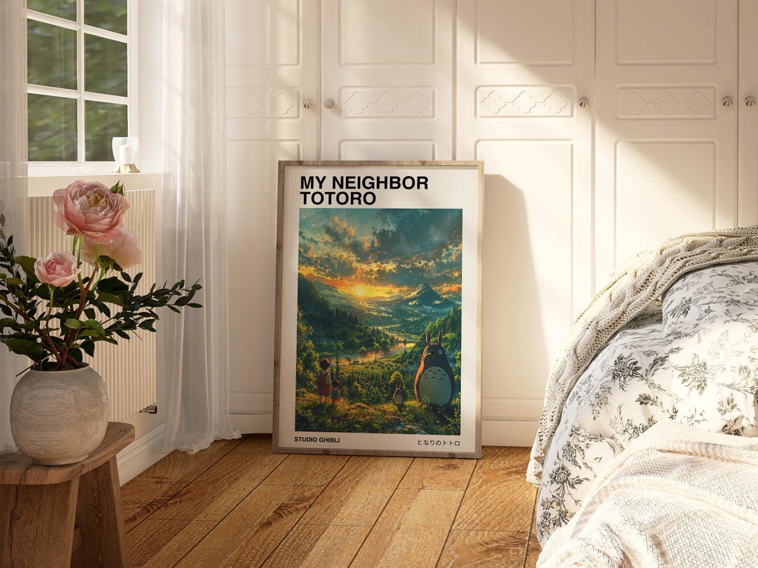 My Neighbor Totoro Poster, Studio Ghibli Wall Art, Totoro Nature Sunset ...