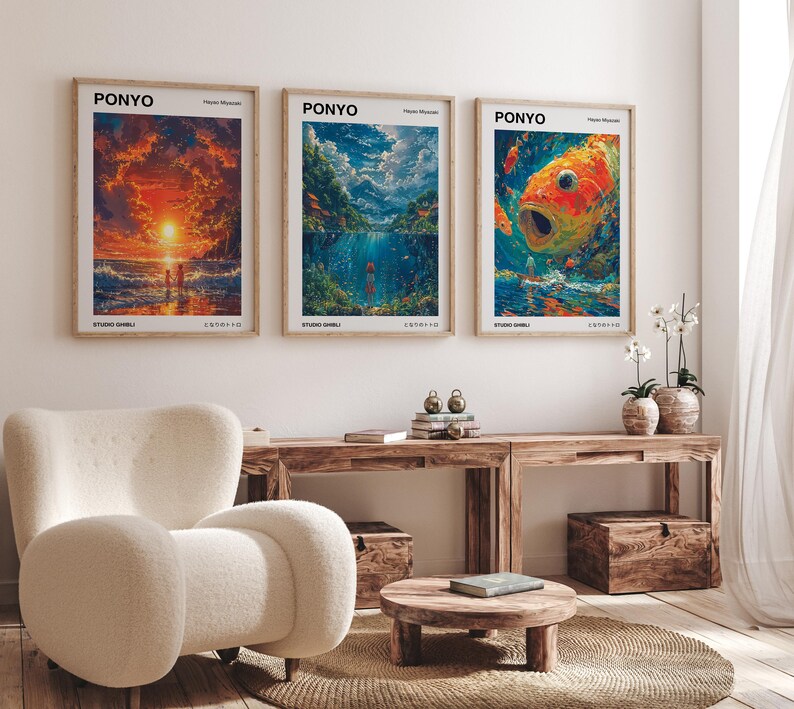 Studio Ghibli Ponyo Poster Set, Ponyo Print, Hayao Miyazaki, the Little ...