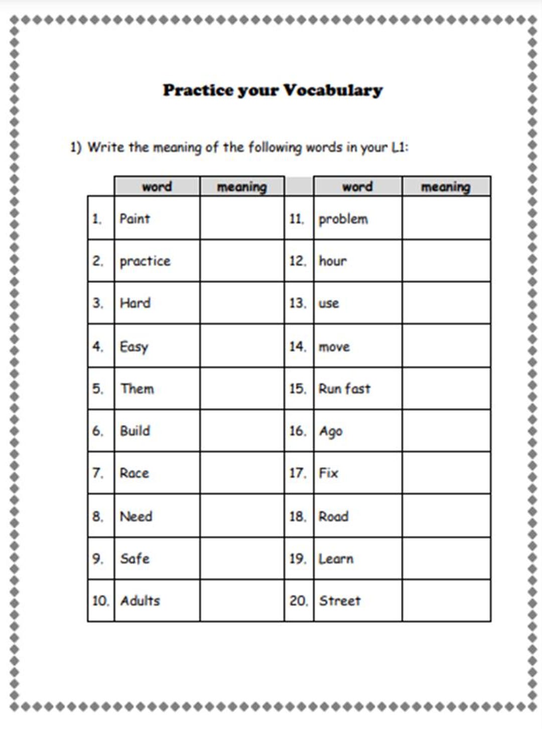 Set 1: A1 English Vocabulary Worksheets | ESL & EFL Band 1 Word ...