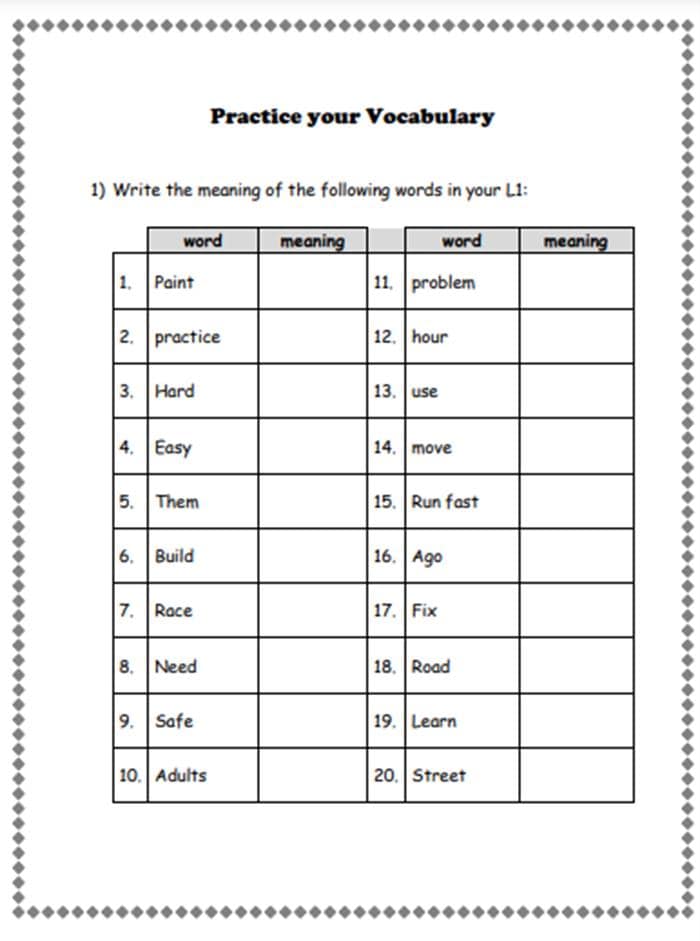 Set 1: A1 English Vocabulary Worksheets | ESL & EFL Band 1 Word ...