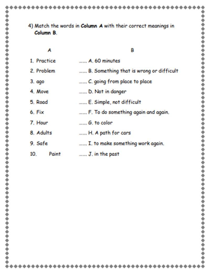 Set 1: A1 English Vocabulary Worksheets | ESL & EFL Band 1 Word ...