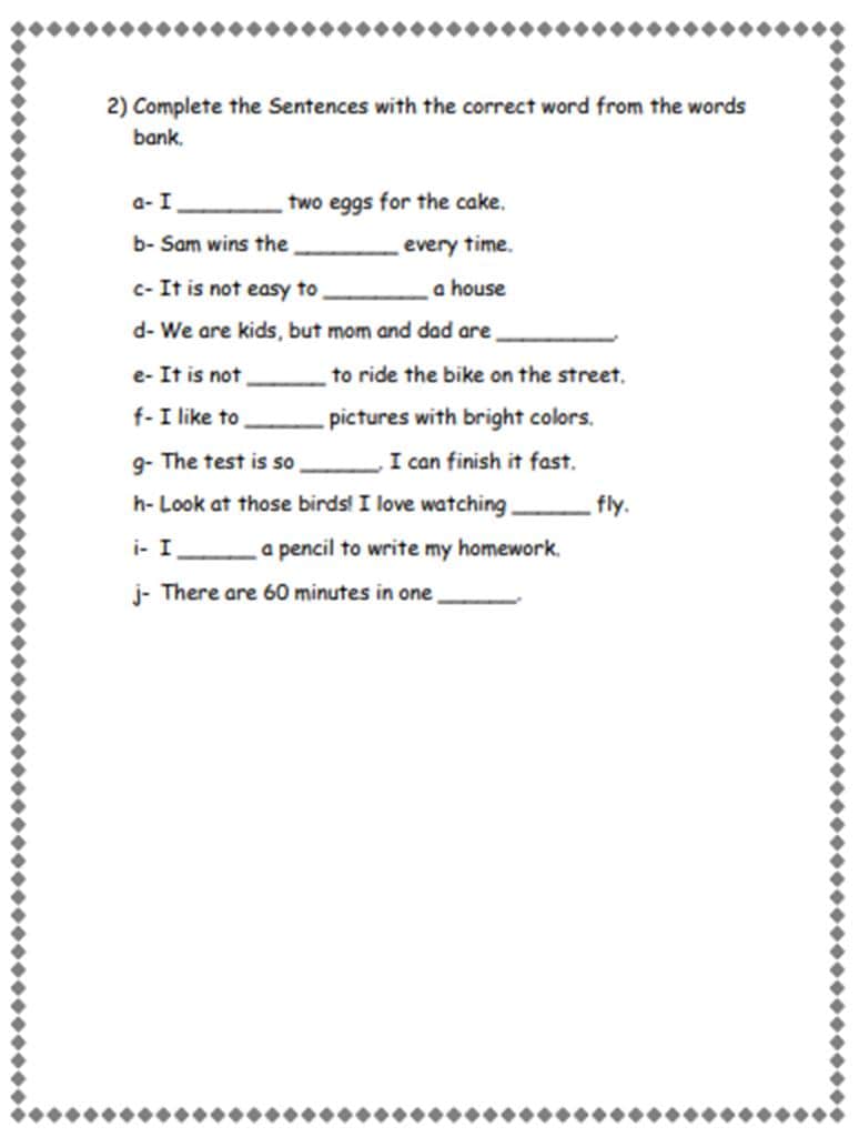 Set 1: A1 English Vocabulary Worksheets | ESL & EFL Band 1 Word ...