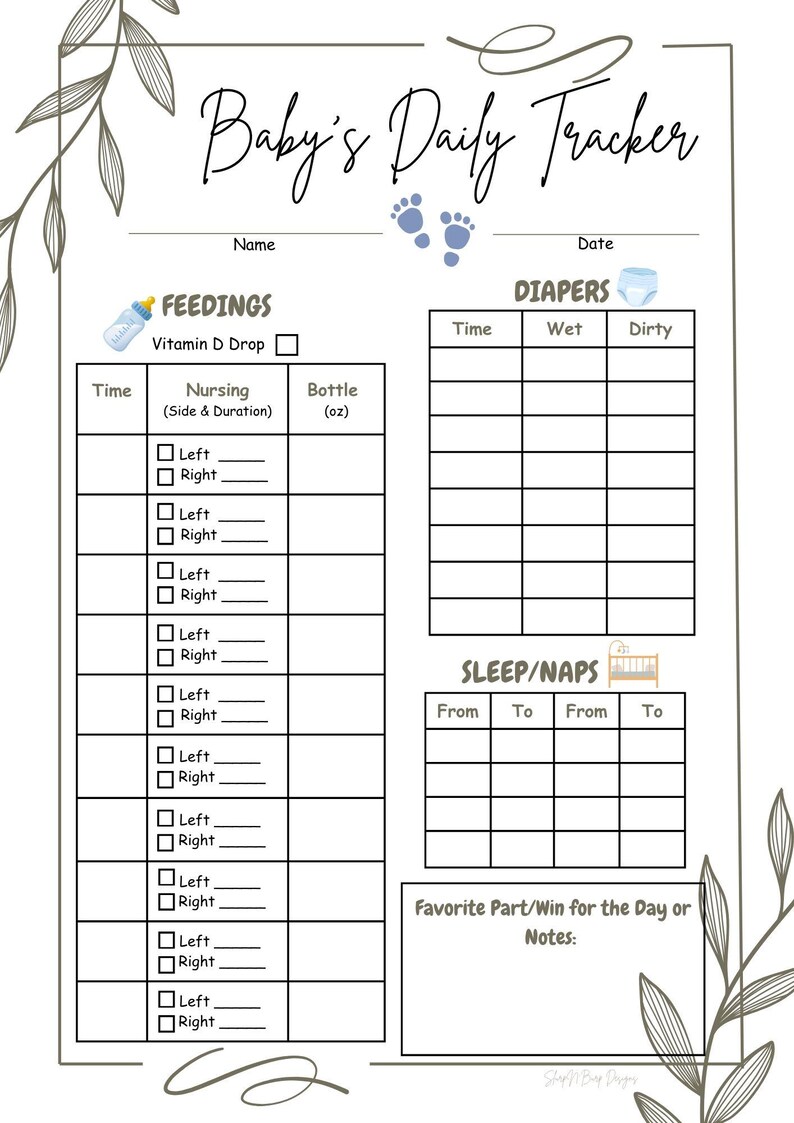 Baby Daily Tracker Template Newborn/infant Log for Feedings, Diapers ...