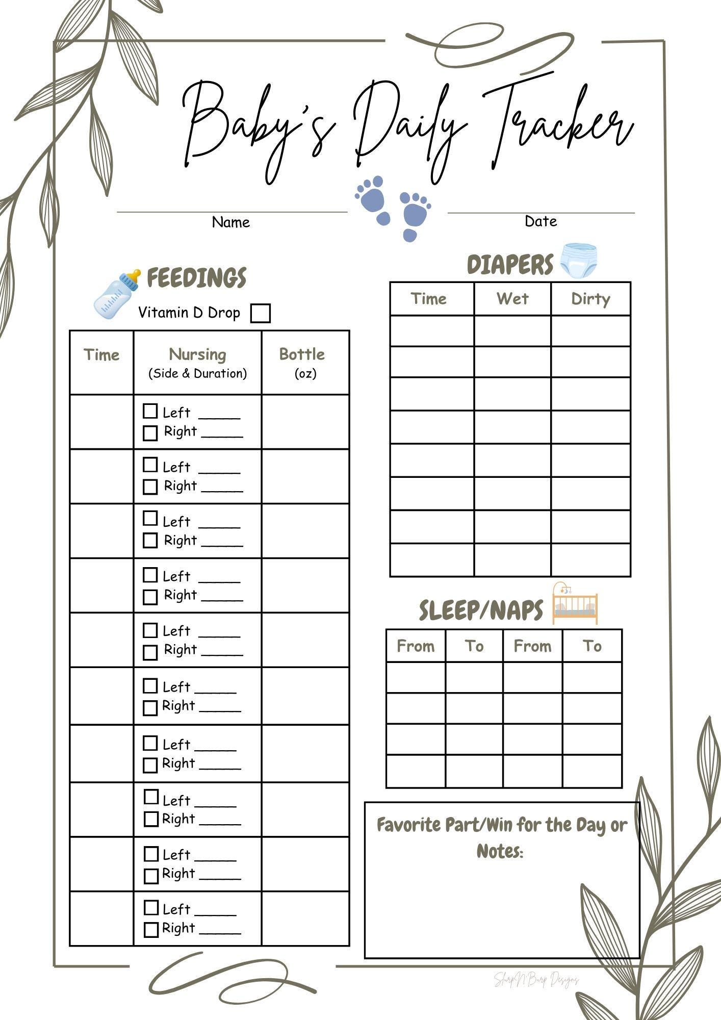 Baby Daily Tracker Template Newborn/infant Log for Feedings, Diapers ...