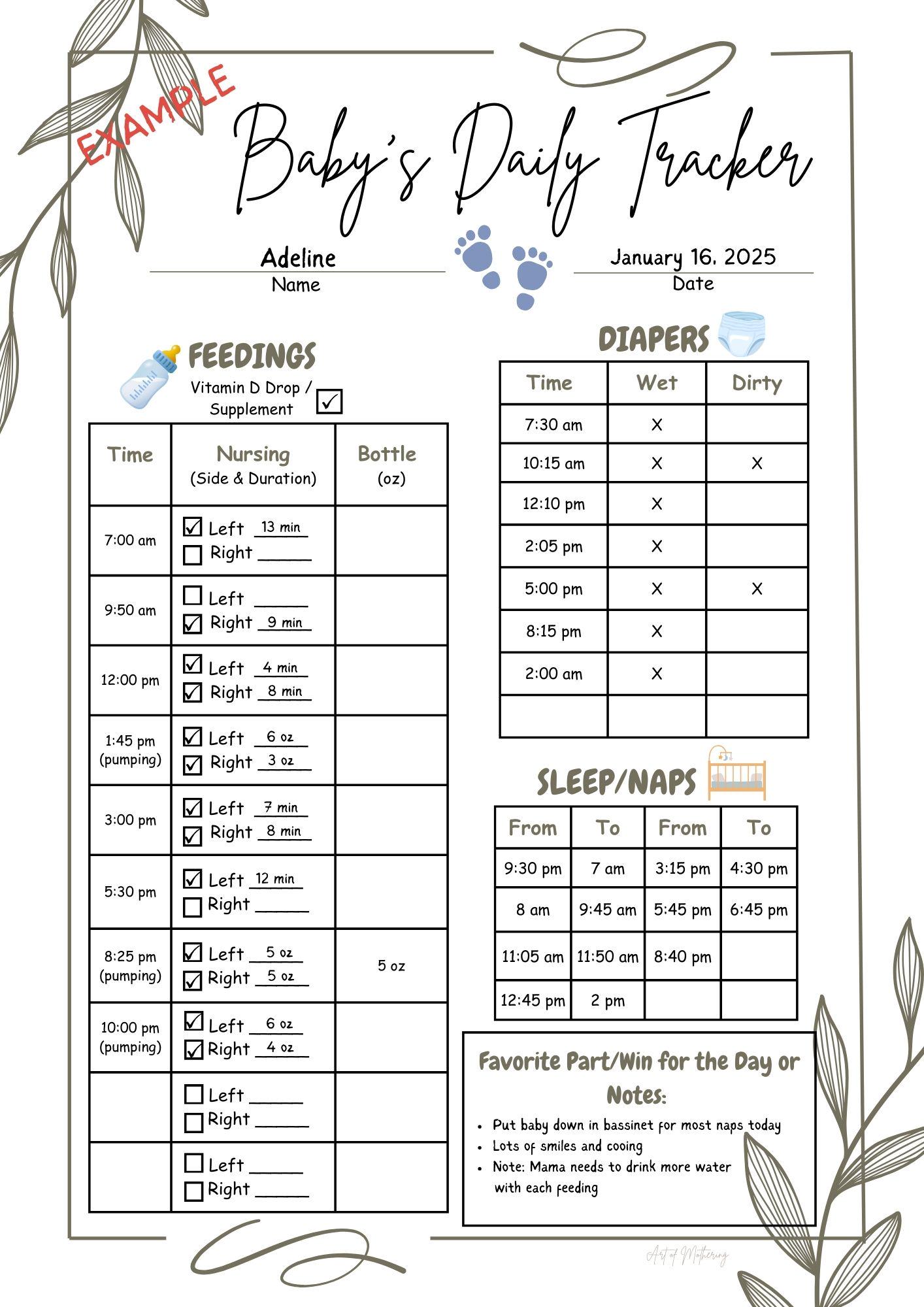 Baby Daily Tracker Template - Log for Feedings, Diapers, Sleep, New Mom ...