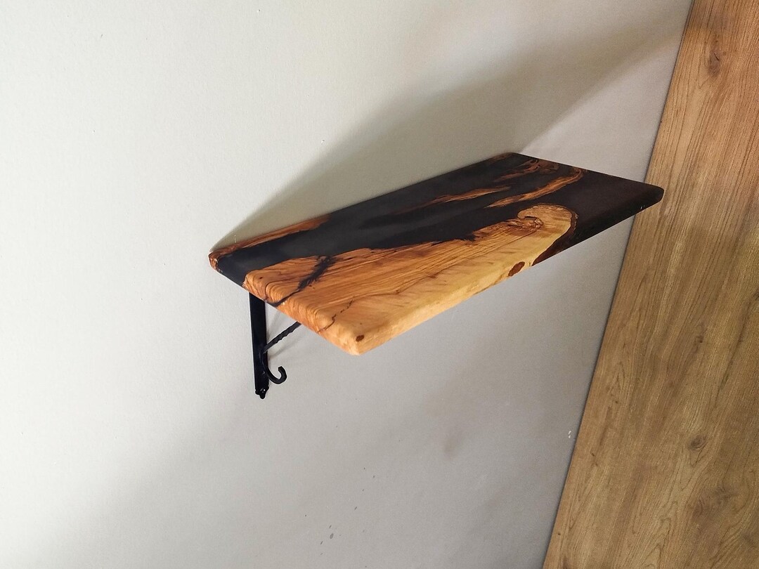Olive Wood and Resin Floting Shelf, Modern Wooden Rustic Shelves, House ...