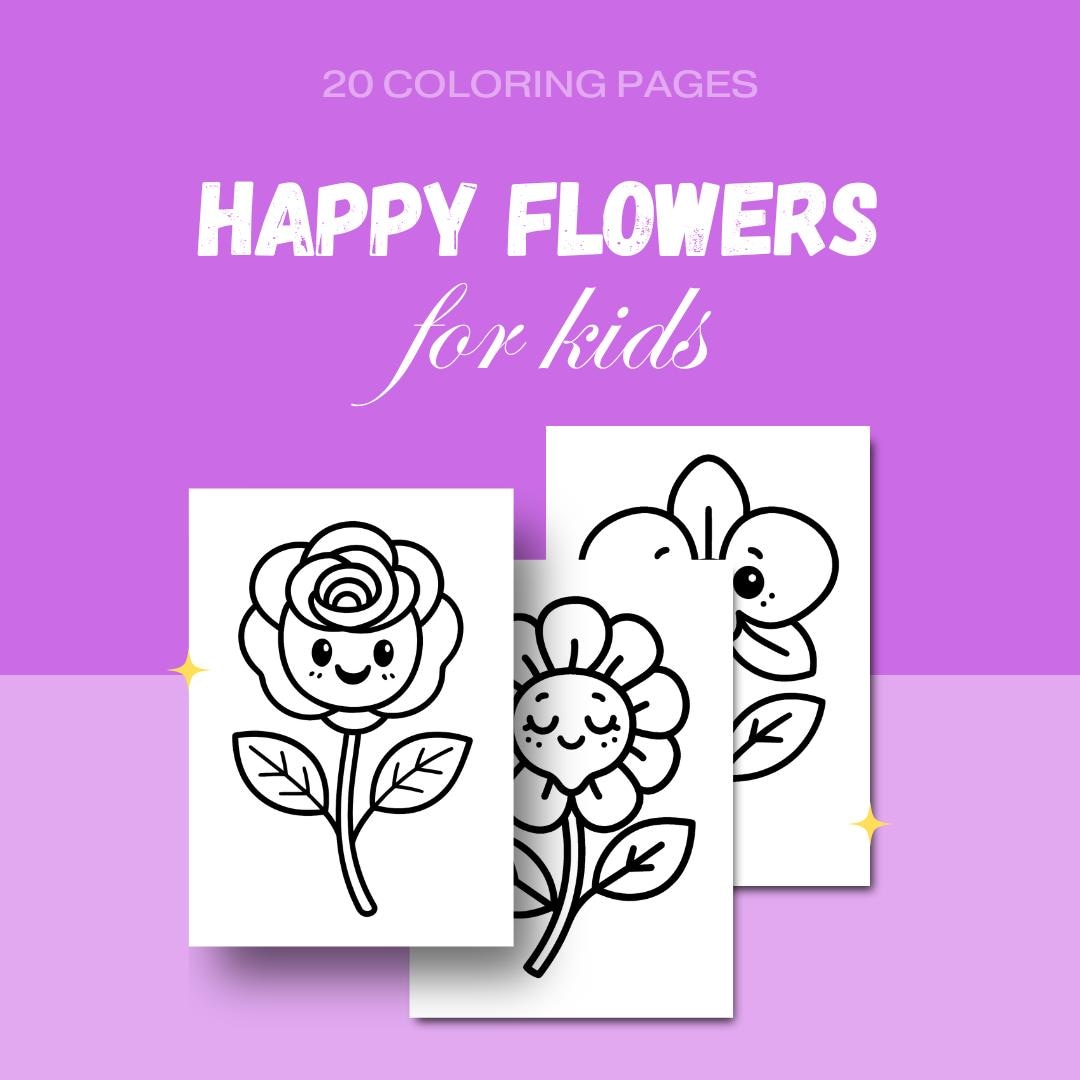 Happy Flowers Coloring Pages | 20 Cute and Simple Coloring Pages | for ...