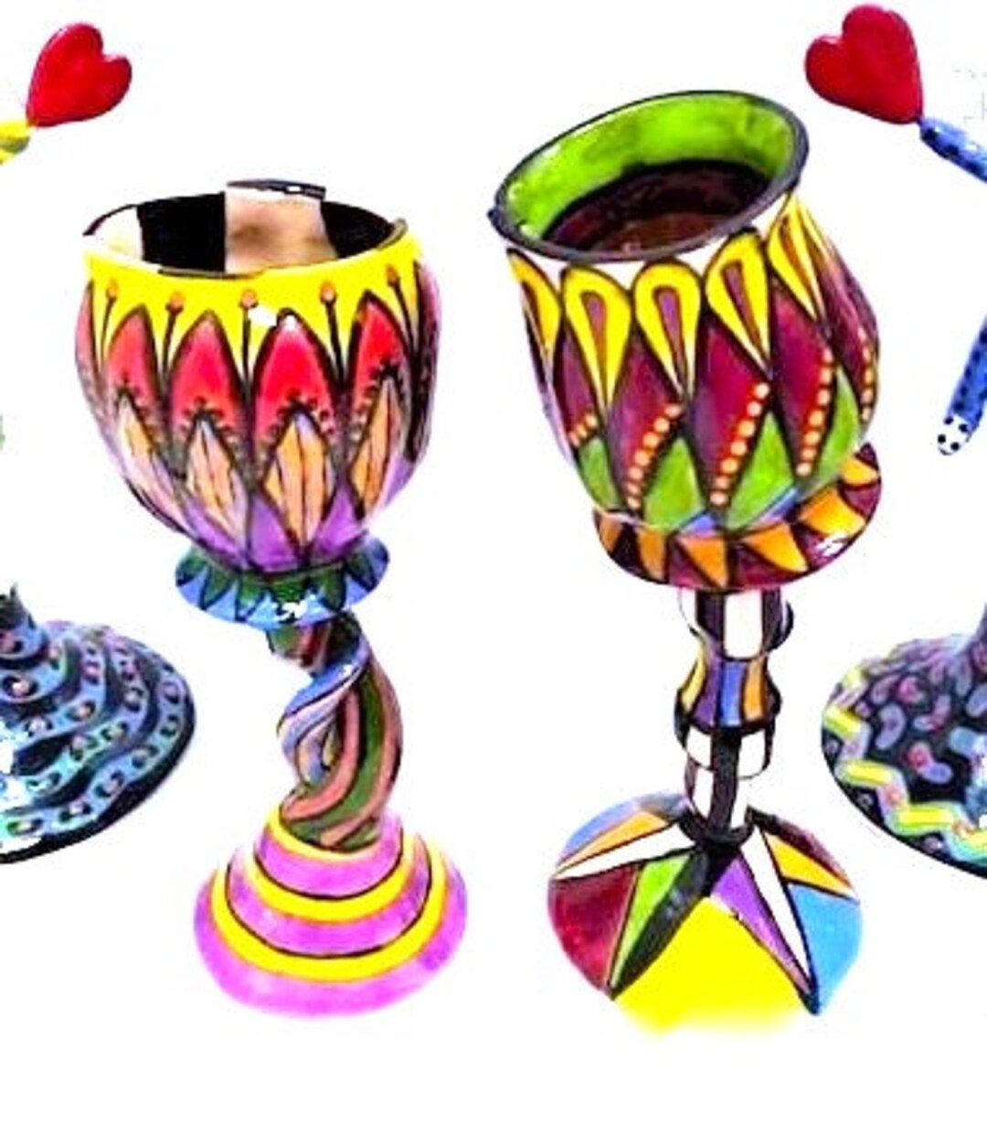 1996 Jane Pate Ceramic Art Pottery Whimsical Folk Art Cups - Etsy