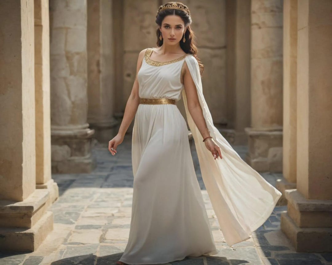 Ancient Greek Toga Costume for Women, White Roman Goddess Dress, Draped ...