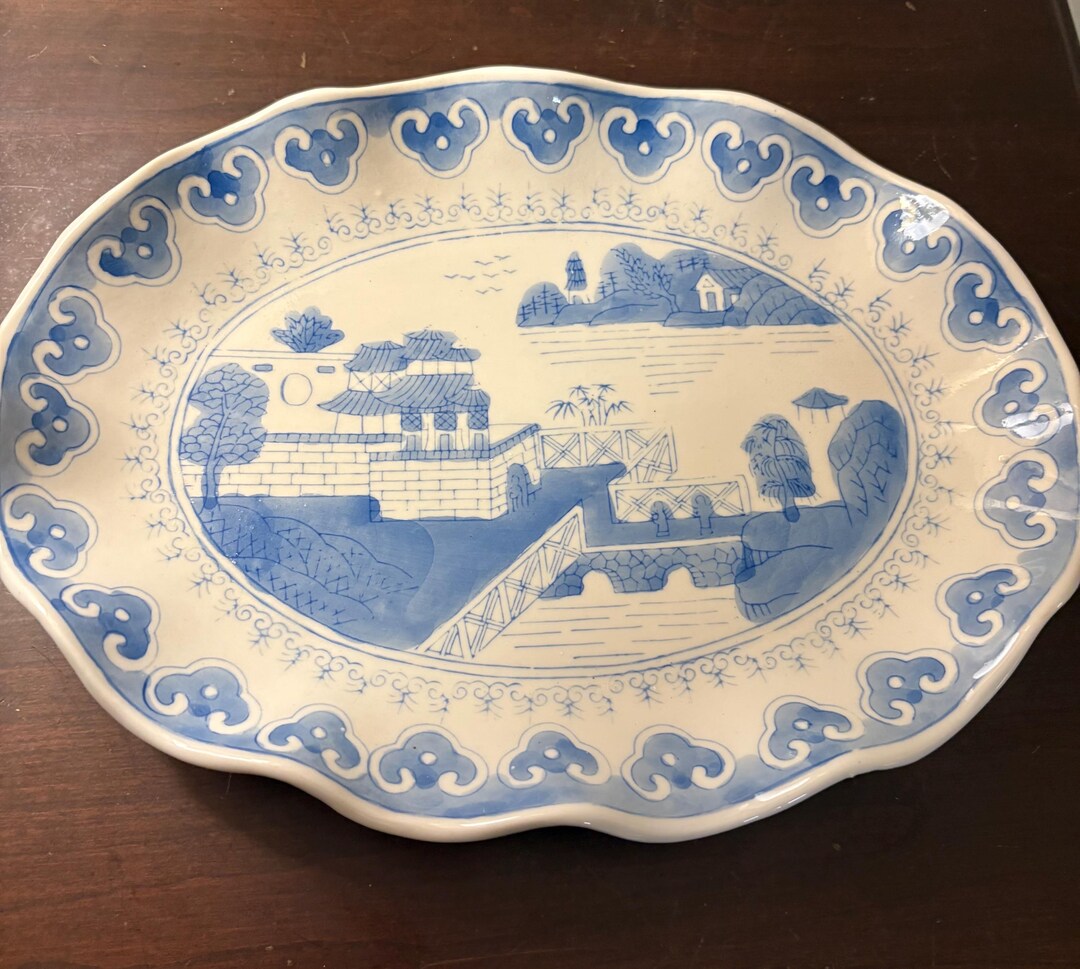 Vintage Blue Willow Pattern Ceramic Serving Platter - Etsy