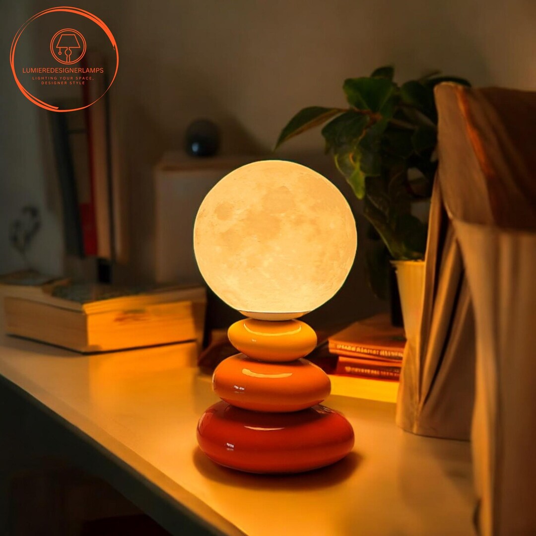 3D Printed Moon Ceramic Lamp - Eco-friendly Modern Bedside Night Light ...